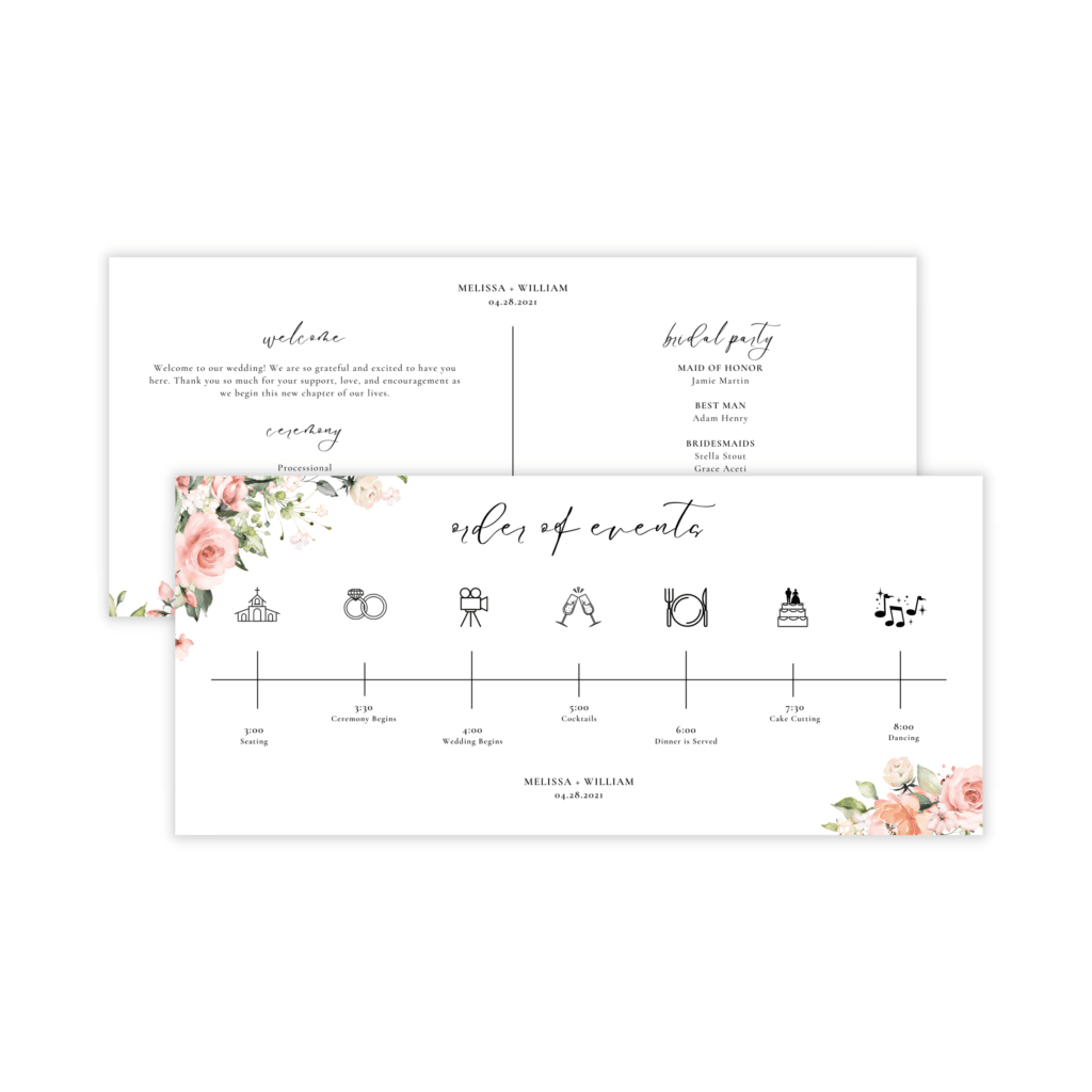 Bohemian Peach & Coral Program Card Rental • VintageBash