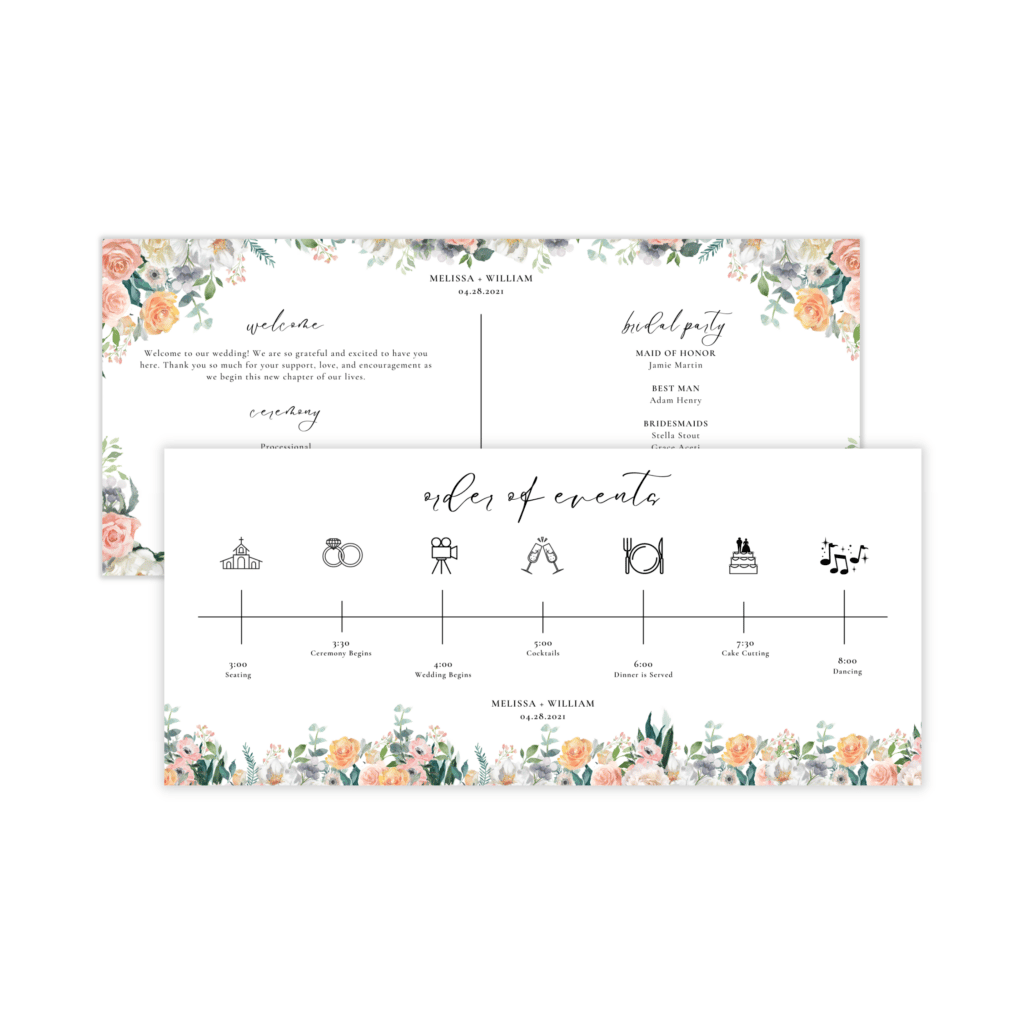 Glam Blush & Peach Program Card Rental • VintageBash