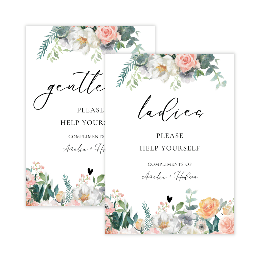 Glam Blush & Peach Bathroom Sign Rental • VintageBash