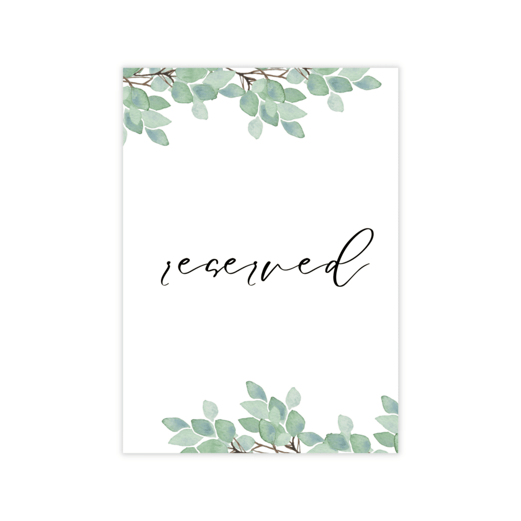 Modern Greenery Reserved Sign Rental • VintageBash