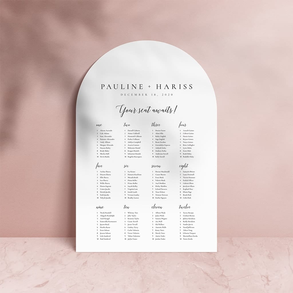 U Arch Minimalist Seating Chart Rental • VintageBash